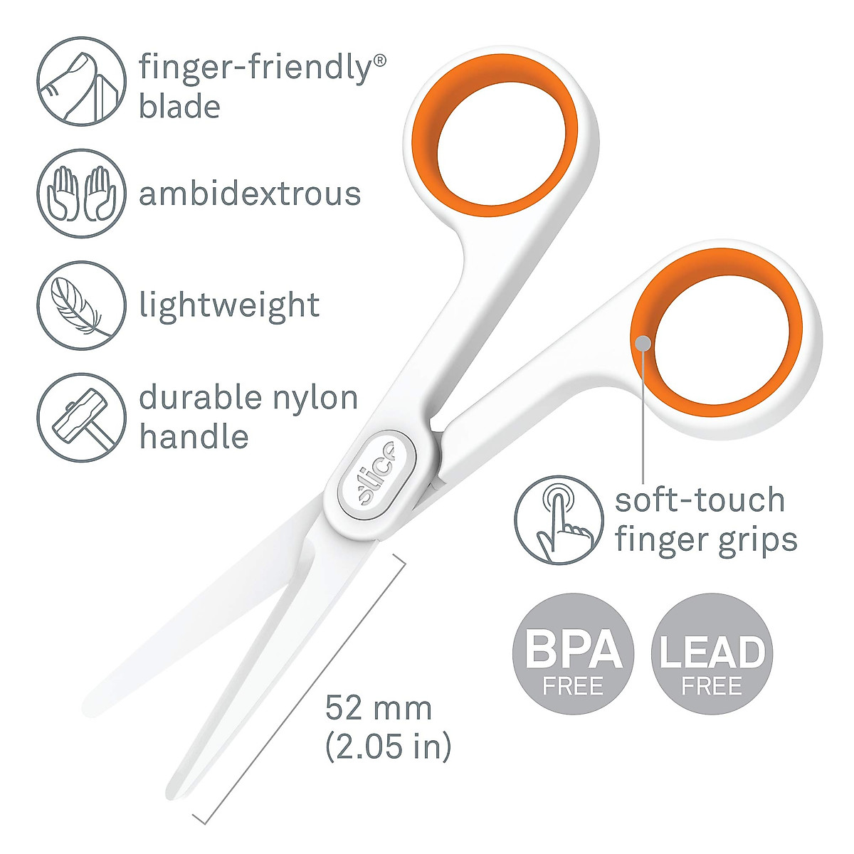 Slice 10544 Ceramic Scissors, Never Rusts, Finger Friendly, Food Grade, BPA,1 Pack, Rounded Tip