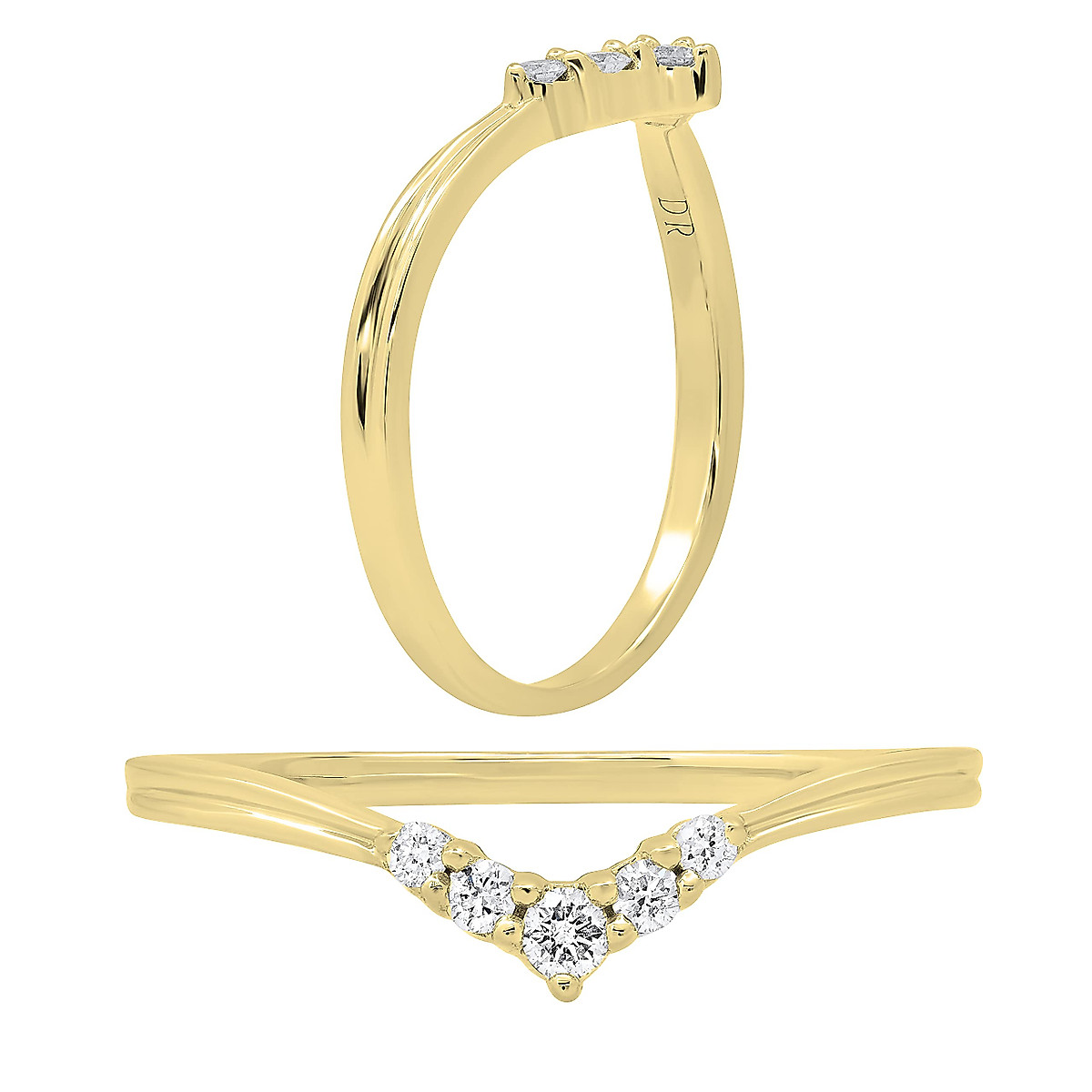 Dazzlingrock Collection 0.13 Carat (ctw) Round White Diamond Five Stone V Shaped Chevron Wedding Stackable Band | 10K Yellow Gold, Size 7.5