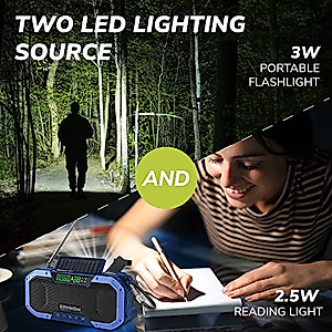 Bluetooth Hand Crank Emergency Radio Solar Power,Portable AM FM Radio Speaker,NOAA Weather Radio Flashlight Phone Charger,5000mAh Battery,SOS,Outdoor Waterproof Survival Wind up Storm Radio