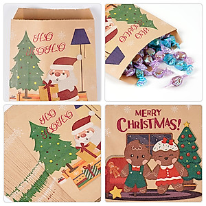 Kolewo4ever 240 Pieces Christmas Kraft Treat Bags Holiday Bags With Xmas Tree Santa Claus, Elk Prints Christmas Goodies Snack Gift Bags Red Green Candy Buffet Paper Bags for Christmas Holiday，6 Styles