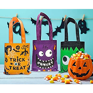 MISS FANTASY Halloween Non-Woven Bags Trick or Treat Tote Gift Bags Bulk 11.8'' x 8.6'' Party Goodie Bag with Handles for Halloween 16 Pack