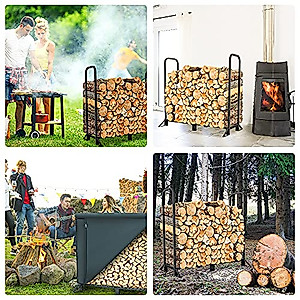 Firewood Rack Outdoor 4 ft, Included Waterproof Cover and Tote Bag, Tubular Steel Wood Log Holder Bearing 2600Ibs, Upgraded Stable Structure Fire Wood Holding Stand Storage Outside Patio Deck