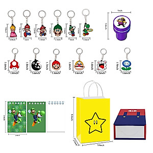 Mario Birthday Party Favors, 98 Pcs Mario Party Decorations Supplies include Mario Gift Bags, Stamps, Mini Notebooks, Keychains, Stickers Best Gift Bag Filler for Themed Party.