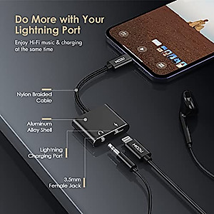MOOU iPhone Splitter Audio and Charge Adapter [Apple MFi Certified] 2 in 1 Lightning to 3.5mm Headphones Jack + Charger Adapter for iPhone 14/14 Pro/13/13 Pro/13 Pro Max/12/12 Mini/11/11 Pro/X/XS/SE