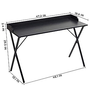 Alecono Black Desk 47'' Writing Computer Desk for Home Office Small Spaces Modern Study Sturdy PC Gaming Table, Black Wood