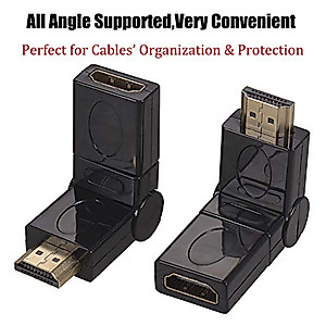 Warmstor 2-Pack HDMI Male to Female Swivel Adapter 90 180 270 360 Degree Angle Adjustable,HDMI Cable Rotatable Extension Connector Gold-Plated Support 3D & 4K