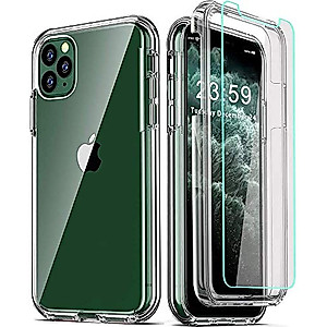 COOLQO Compatible with iPhone 11 Pro Max Case, and [2 x Tempered Glass Screen Protector] Clear 360 Full Body Coverage Hard PC+Soft Silicone TPU 3in1 Shockproof Protective Phone Cover