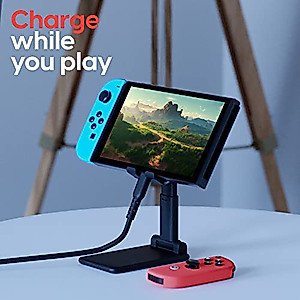 TALK WORKS Nintendo Switch Stand - Folding Tabletop and Desktop Stand Display Holder Compatible with Nintendo Switch - Adjustable Viewing Angle and Sturdy Base with Non-Slip Pad - Black