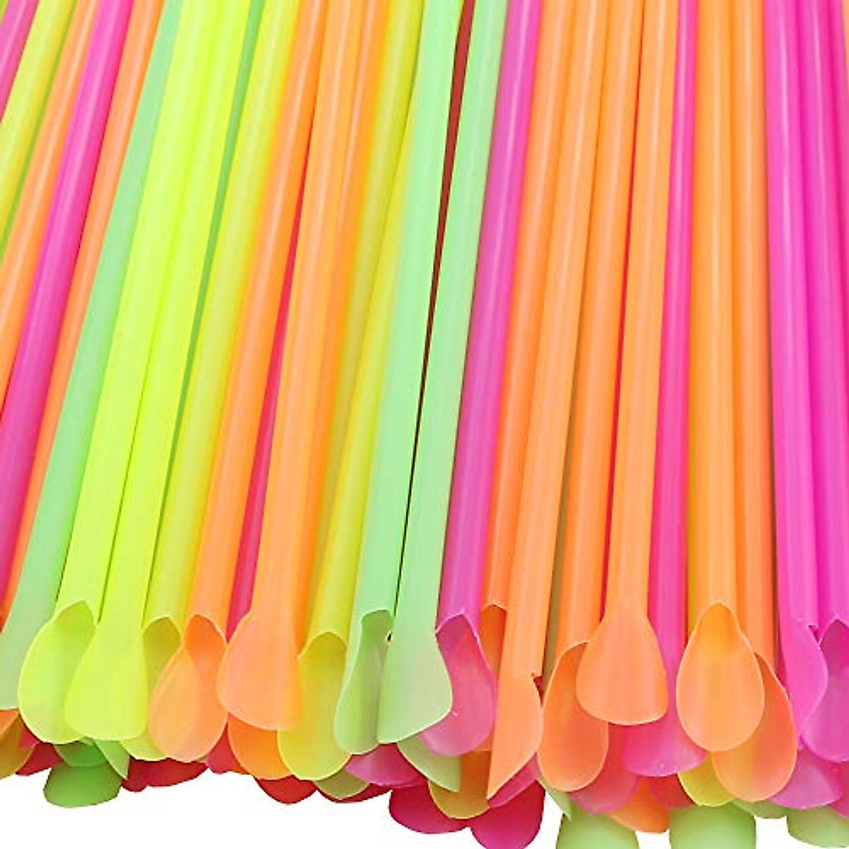 DEEBF 500 Pack Sno-Cone Spoon Straws, Mixed Neon Colors Disposable Plastic Straw, 8"