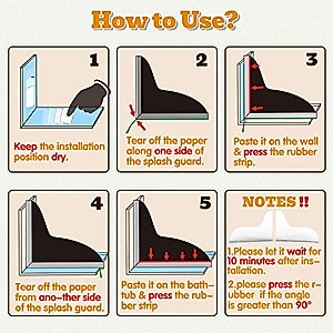 Honitra 2Pcs Shower Splash Guard, Self- Adhesive Transparent Shower Water Guard, Bath Corner Water Splash Guard to Keep Water in Shower, Tub Splash Guard