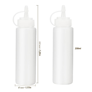 HEIHAK 20 Pack 8 oz Ketchup Squeeze Bottles, 250ml Plastic Condiment Bottles, Barbecue Squirt Bottles with Caps and Marking Labels for Ketchup, Sauces, Dressings, Paints, Crafts, White