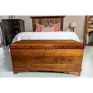 46" Cedar Hope Chest with Waterfall Top – Amish Cedar Chest w/ Anti-Slam Hinges – Hope Chest with lock – Blanket Chest - Cedar Chests and Trunks for Blankets (Brown Maple Wood, Asbury Stain)