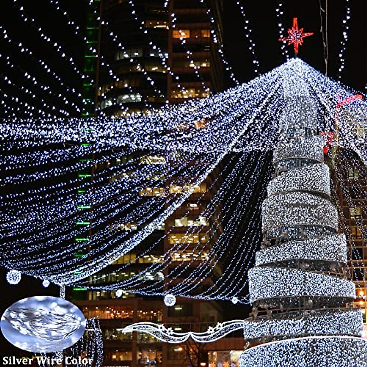 Hemasxing 2 Pack Solar Fairy Lights Waterproof Outdoor, 33ft 100 LED 8 Modes Solar String Lights for Porch Balcony Garden Patio Christmas Decoration (White)