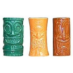 KC Hawaii Tiki Shot Glasses 2 Oz. Comes with Green, Orange, and Brown