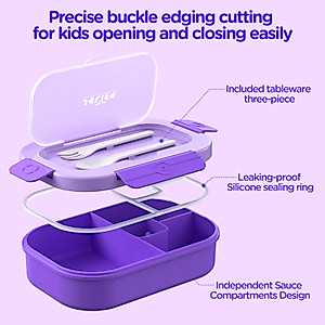 Jelife Lunch Box Kids Bento Box - 1300ml Large Bento-Style Bento Box Adults Lunch Box, Ideal Leak Proof Bento Lunch Box for Kids School, BPA Free Lunchbox Containers for Teens Toddlers, Purple