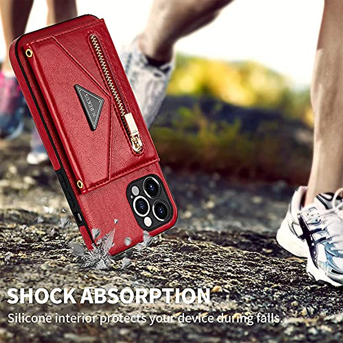 KUDEX Wallet Case for iPhone 13 Pro Max,Slim Fit Card Holder Case with Crossbody Strap Leather Magnetic Handbag Protective Folding Case Cover for Women Girl for iPhone 13 Pro Max 6.7" 2021(Red)