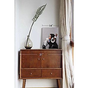 Modern Pop Art Decor - Framed - Thinking Monkey With Headphones Canvas Print Home Decor Wall Art, Gallery Wrap Inner Frame, 24x24