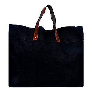Tag&Crew Manhattan Leather Handled Box Styled Canvas Tote Handbag for Travel Shopping Work - Black