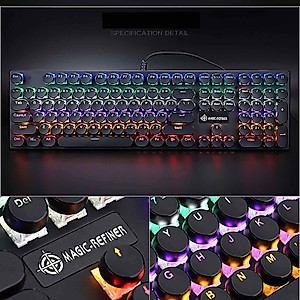 Round Keycap Retro Mechanical Keyboard 108-Key Internet Cafe Gaming Computer Keyboard, Full-Key Conflict-Free, Suitable for PC, Computer and Laptop