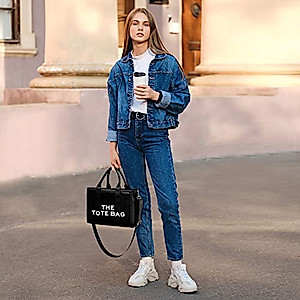 ZooLLyn The Tote Bag Canvas for Women, Handbag Tote Purse with Zipper Canvas Crossbody Bag Office Travel School Black