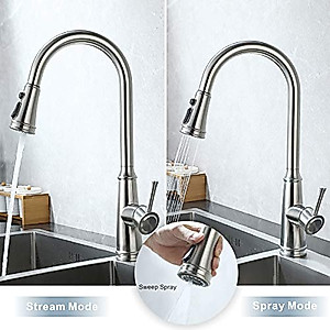 TEEKIA Kitchen Faucets,Single Handle Kitchen Sink Faucet with Pull Down Sprayer, 3-Mode Stainless Steel High Arc Retractable Sprayer Kitchen Faucet Fixture, Brushed Nickel Kitchen Faucet