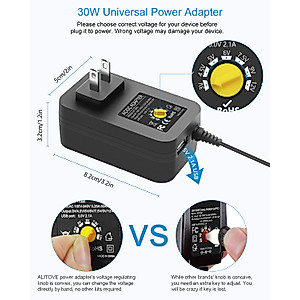 ALITOVE 30W Universal AC to DC Power Supply Adapter 3V to 12V Adjustable with 14Adapter Tips & USB Port for Household Electronics Routers 2.5A Max