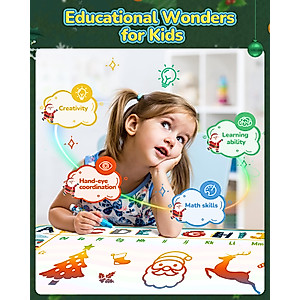 TECJOE Water Doodle Mat, 39 × 31 Inches Large Kids Painting Writing Water Drawing Mat, Mess Free Reusable Toddler Gift for Age 3 4 5 6 7 Years Old Girls Boys, Educational Toys Bring Magic Pens