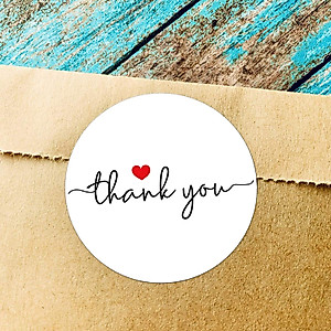 Thank You Stickers, 1.4 inches Circle Labels, 500 Modern Thank You Label Stickers with Red Heart, Wedding Thank You Stickers, Perfect for Bridal Showers, Small Business Boutique Bags.