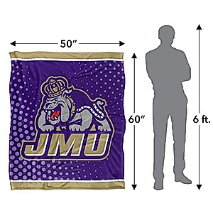 James Madison University Dukes Blanket, 36"x58" Logo Dots, Silky Touch Sherpa Back Super Soft Throw