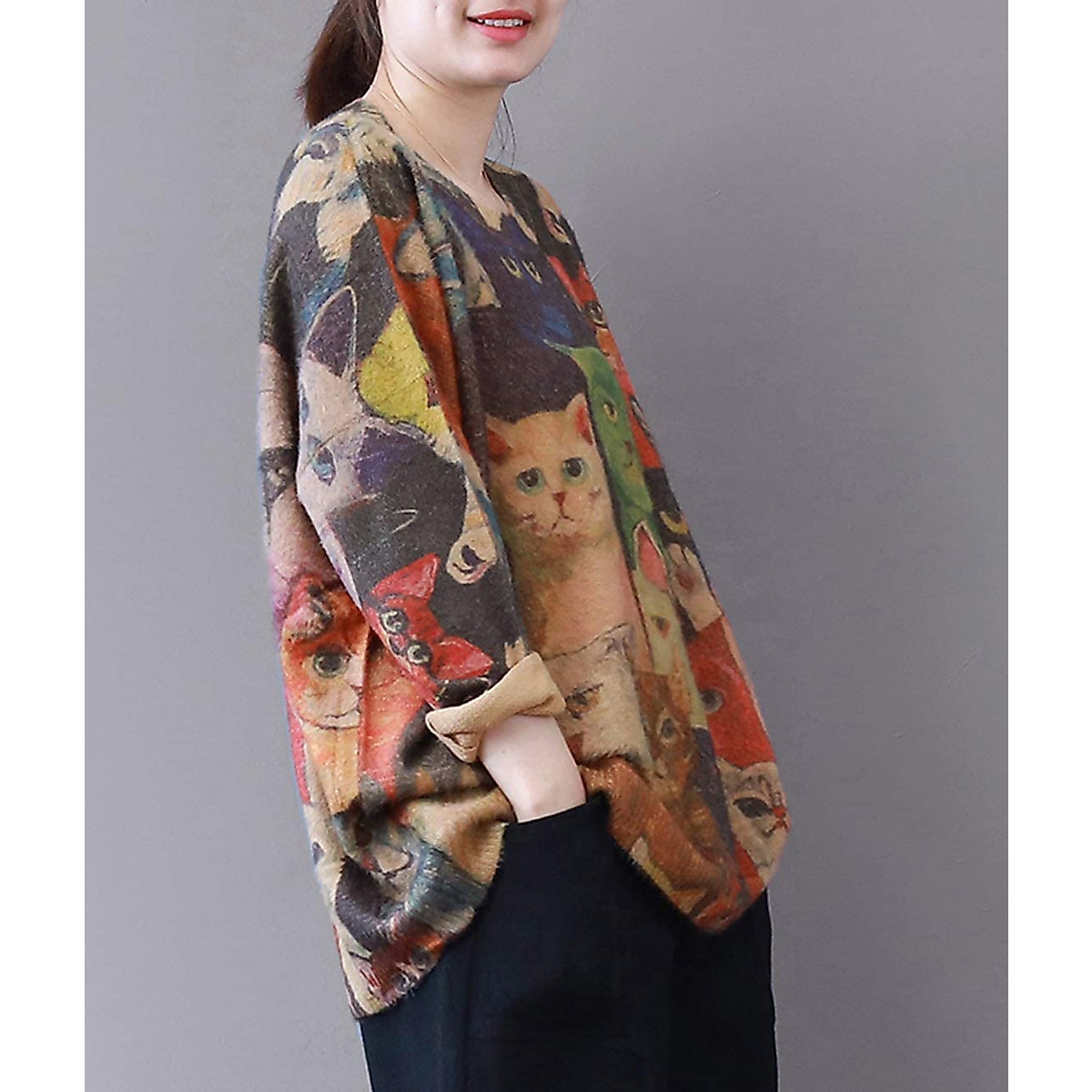 YESNO Women Christmas Sweater Graphic Printed Oversized Pullover Sweaters Casual Loose Knit Tops XL S01 CR01