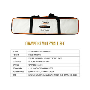 Baden Champions Volleyball Net Set | Volleyball Bag, Adjustable Poles, Volleyball Ball & Pump, & Boundary Lines | Portable Volleyball Net for Backyard or Outdoor Activities for Men, Women & Kids