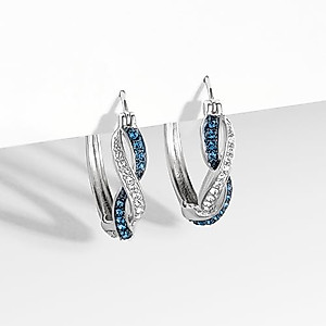 Amazon Collection Sterling Silver Twisted Hoop Earrings Made with Swarovski Crystal