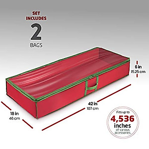 ZOBER Non Woven Under-Bed Christmas Gift wrap Storage & Decoration Bag PVC Cover, Slim Compact Wrapping paper Holiday Storage, Reinforced Handles for Easy Carrying