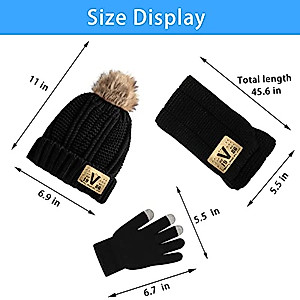 Kids Knit Hat/Scarf/Gloves Set,Winter Warm Set with Beanie and Long Scarf (Black)