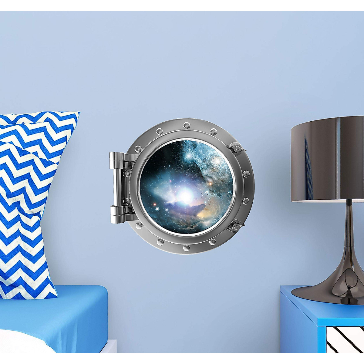 12" Port Scape Instant Space Ship 3D Window View NEBULA & STARS #1 Silver Porthole Wall Decal Removable Wall Sticker Mural Boys Bedroom Playroom Decor