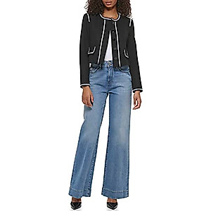 Karl Lagerfeld Paris Women's Tweed Long Sleeve Everyday Fashion Sport Jacket, Black, 4