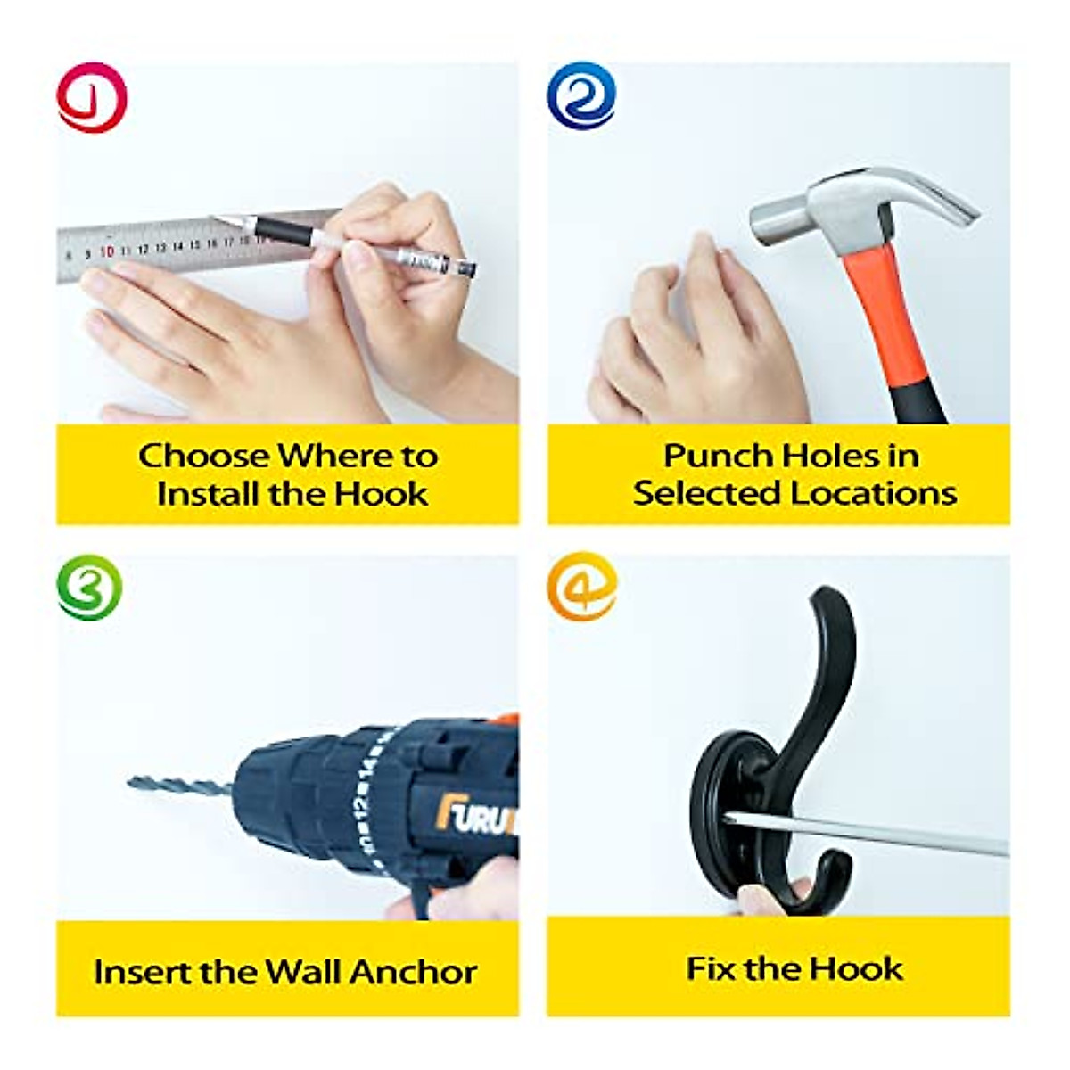 jmaisiu Wall Hooks 5 Pack, Coat Hooks Wall Mounted, Black Modern Metal Hooks Heavy Duty Robe Hook Hat Rack, Space Aluminum Alloy Coat Hanger for Hanging Hat, Towel, Bag, Rope