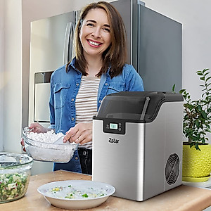 Nugget Ice Maker, Zstar Countertop Ice Maker, Stainless Steel Pebble Ice Maker, 44LBs/24H, Self-Cleaning and Timer Function, Small Portable Sonic Ice Maker with Ice Basket and Ice Scoop for Home, RV