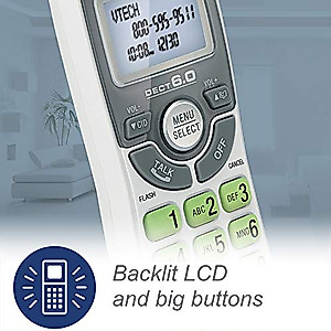 VTech CS6124 DECT 6.0 Cordless 2K DCI 1080p Phone with Answering System and Caller ID/Call Waiting, White with 1 Handset