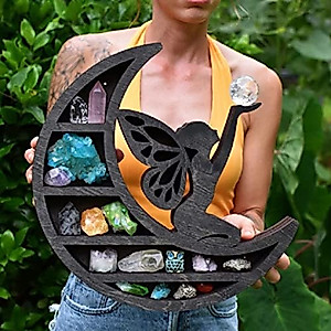 STACEY Moon Elf Crystal Wooden Shelf Heart Crystal Oil Display Wall Shelf Living Room Home Display B