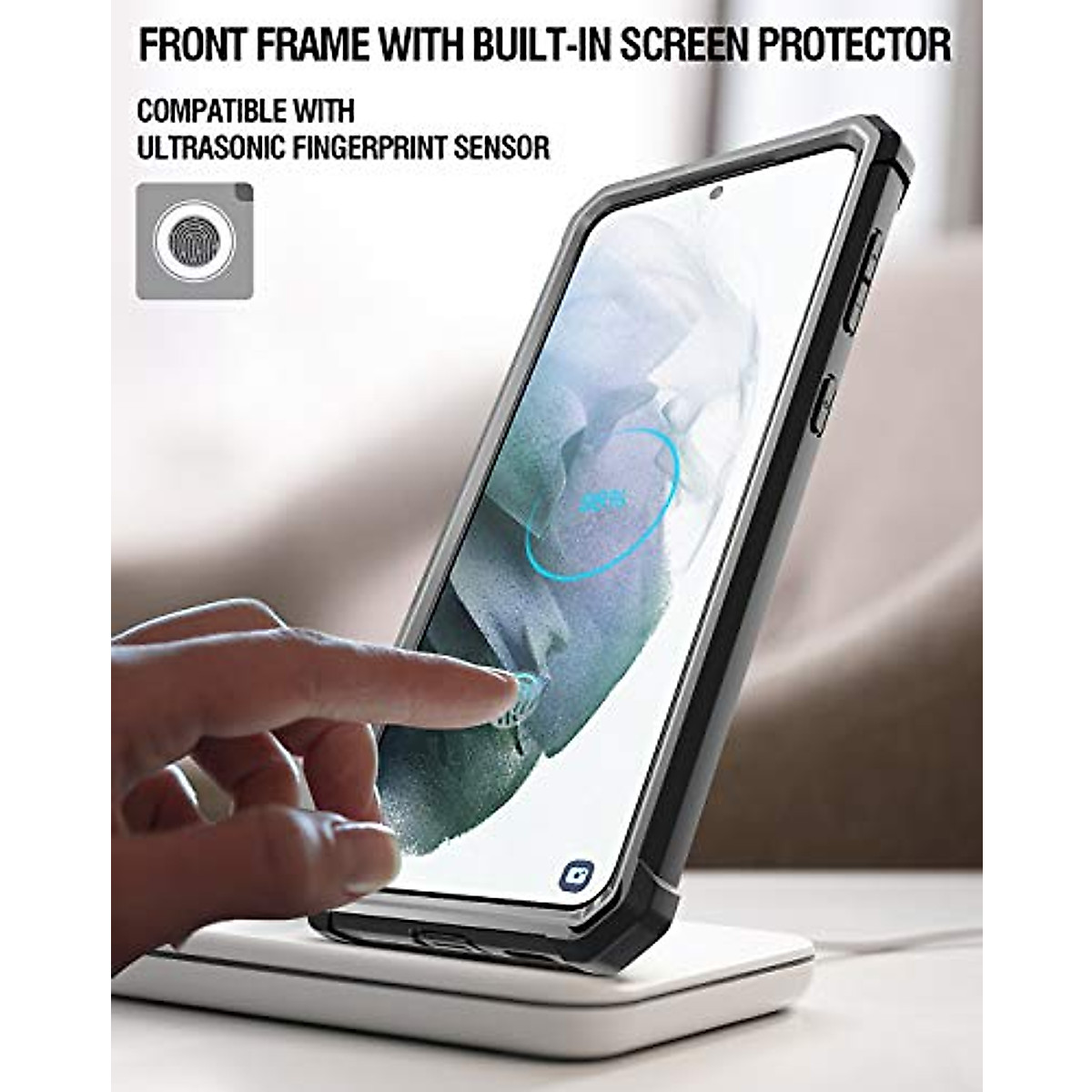 Poetic Guardian Case Designed for Samsung Galaxy S21 5G 6.2 inch, Built-in Screen Protector Work with Fingerprint ID, Full Body Hybrid Shockproof Bumper Cover Case, Black