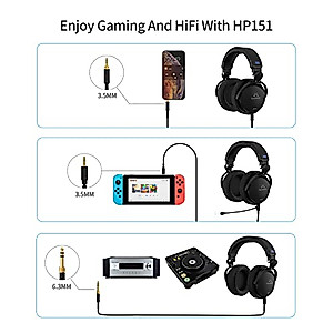 SoundMAGIC HP151 Over-Ear Wired Headphones for Monitoring & Recording, Closed-Back HiFi Stereo Headsets for Audiophiles, Work with All Audio Devices, Adjustable & Collapsible Design, Black