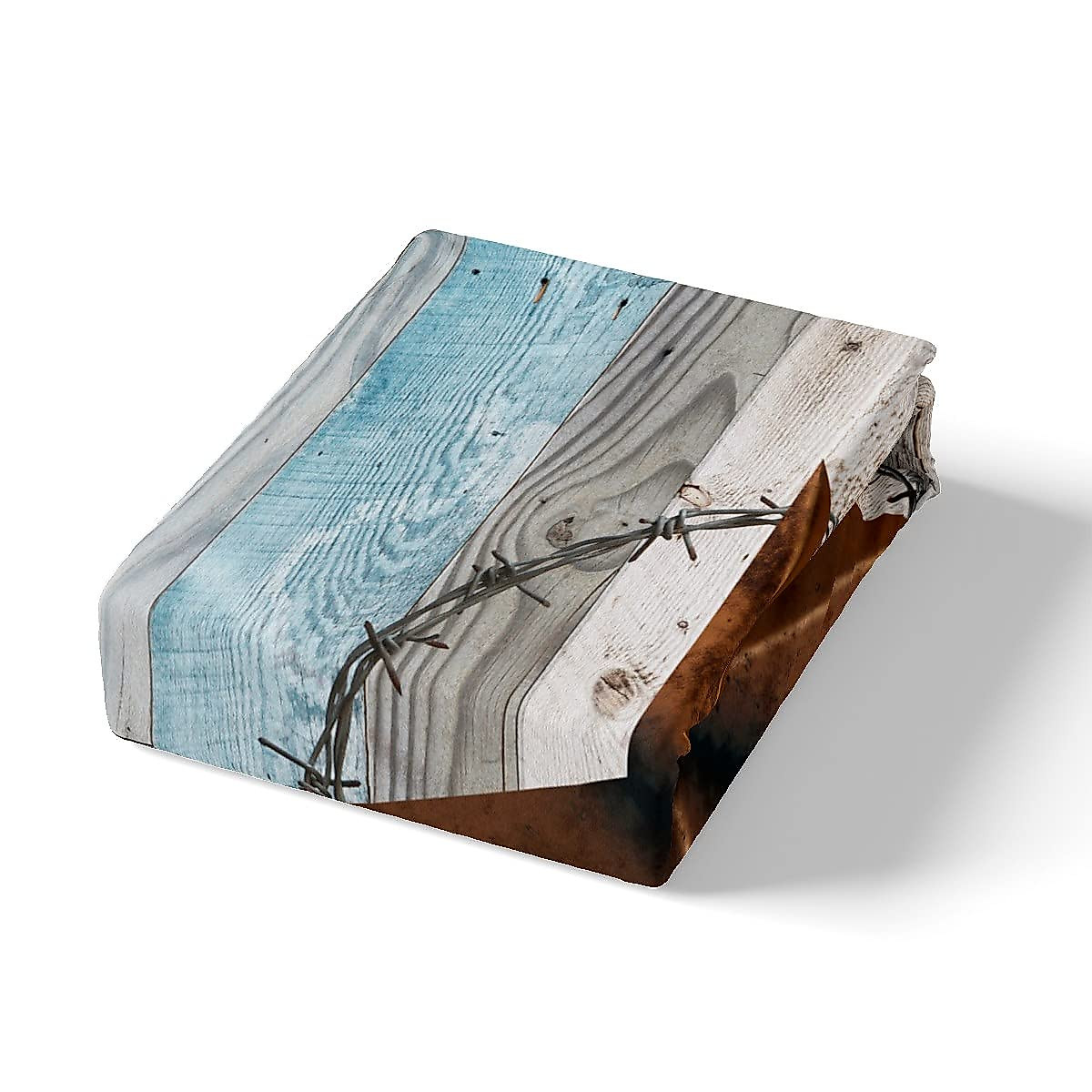 Western Texas Star Kids Duvet Cover Set King Size,Old Wooden Plank Barn Retro Bedding Set,Girls Boys Adults Room Decor,Cowboy Rustic Farmhouse Comforter Cover,Blue Brown Quilt Cover,2 Pillowcases