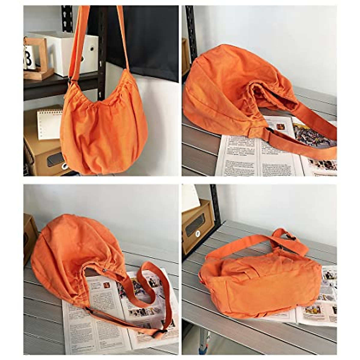 Canvas Shoulder Bags for Women Trendy Messenger Bag Cute Large Purse College Hobo Crossbody Bag (Orange)