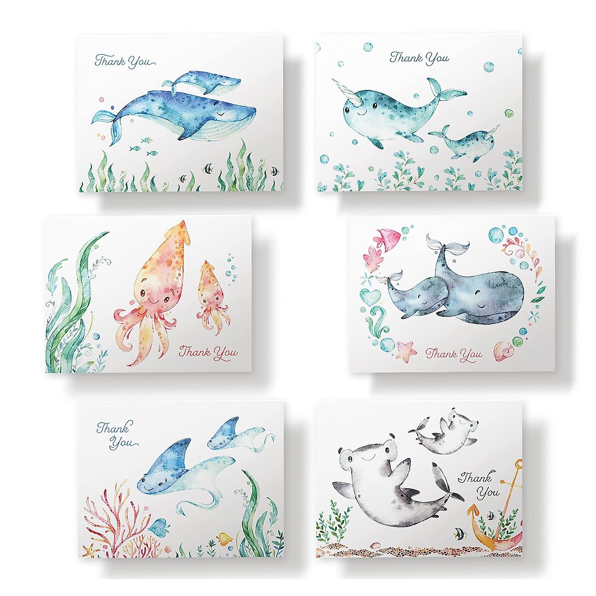 Twigs Paper - Baby Shower Thank You Cards - Ocean Themed Assorted Thank You Card Set - 24 Blank Cards With Envelopes - Eco Friendly Stationery - (5.5 x 4.25 Inch) - Made In USA