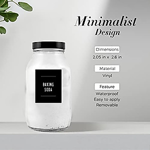 v2croft 180 Pantry Labels for Containers, Minimalist Farmhouse Style, Black Matte Stickers White Fine Line Text, Waterproof Organization Labels for Jars, Bottles & Canisters Organization Storage