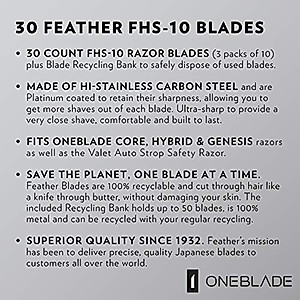 30 Feather FHS-10 Japanese Steel Razor Blades - Refill for OneBlade Core, Hybrid, & Genesis Razors - Single Blade Razor