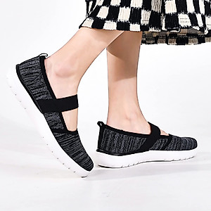 HONHOLD Women's Walking Shoes Mary Jane Nurse Sneakers Comfortable Slip On Nursing Shoes Non Slip Work Shoes Striped Black 7.5