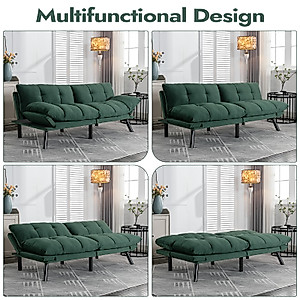 Edbuosy Comfortable Futon Sofa Bed, Memory Foam Loveseat, Convertible Adjustable Sofa Bed CouchSuitable for Office, Home, and Bedroom (Green)