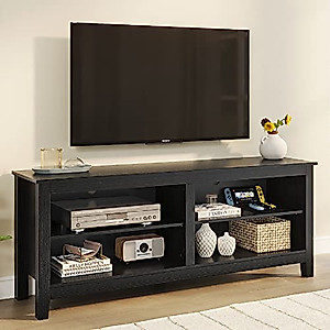 Panana TV Stand, 4 Cubby TV Stand for 65 inch TV, Farmhouse Television Stands Entertainment Center Media TV Table Stand for Living Room Bedroom (Black 59 inch)